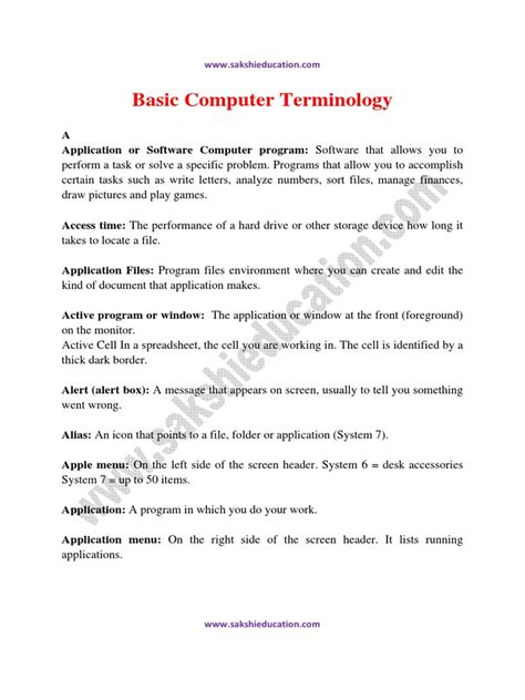 Basic Computer Terminology Pdf Pdf Computer File Macintosh