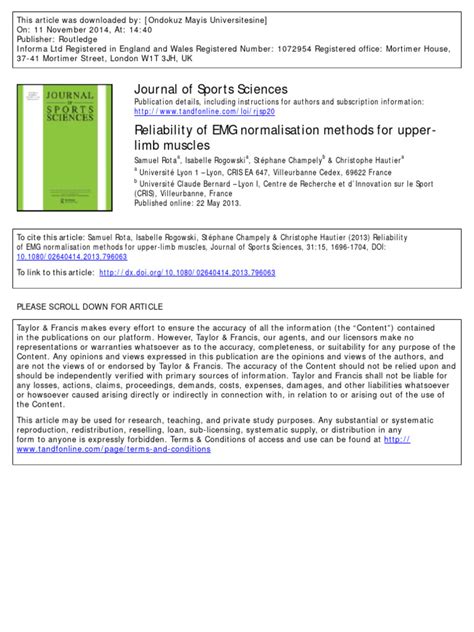 Reliability Of Emg Normalisation Methods For Upper Limb Muscles Samuel Rota Journal Of