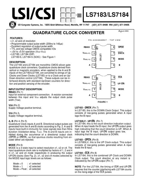 Ls7183 Datasheet Dip Clock Converter Lsi Computer Systems
