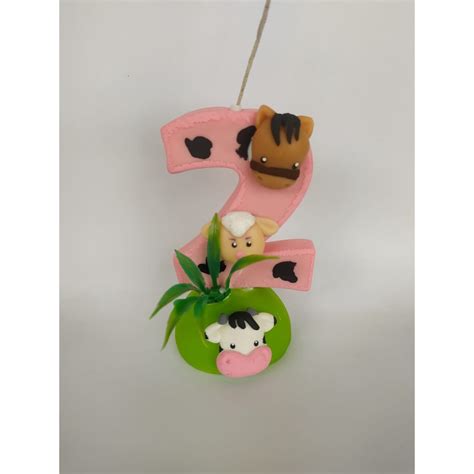 Vela De Biscuit Tema Fazendinha Rosa Numero 2 Shopee Brasil