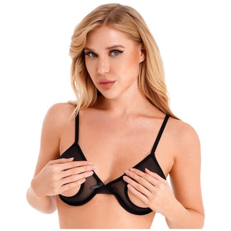 Womens Sexy Lace Open Nipple Bra Underwear Push Up Underwired Shelf