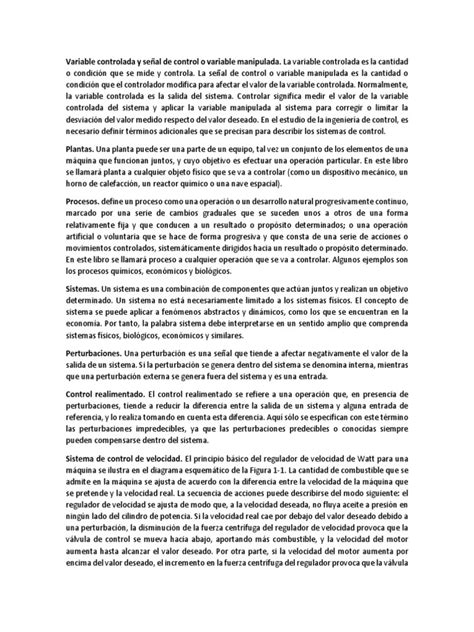 Variable Controlada Y Señal De Control O Variable Manipulada Pdf Sistema De Control