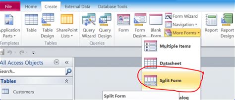 how to create a split form in access