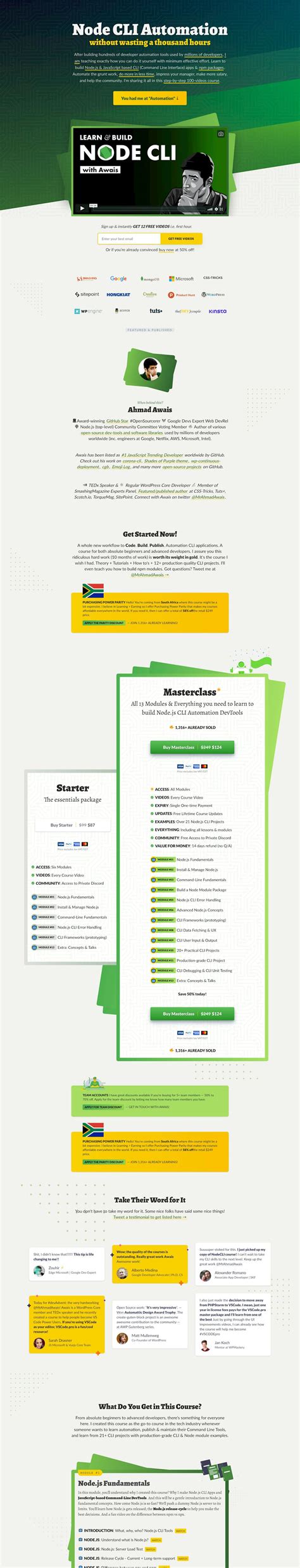 node js cli one page website award
