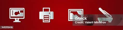 컴퓨터 모니터 화면 프린터 사진 가로 및 용지 절단기 아이콘을 설정합니다 벡터 0명에 대한 스톡 벡터 아트 및 기타 이미지 0명 강철 그라데이션 Istock