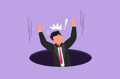 만화 플랫 스타일 그리기 사업가 맨홀 지하 하수구에 빠졌다 남자는 하수도에 빠졌다 우울하고 사업 실패 개념은 유 패배 노동자