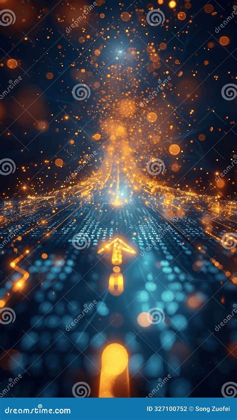 Dynamic Digital Representation Of Data Flow With Vibrant Lights And Network Connections Stock