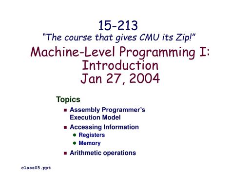 Ppt Machine Level Programming I Introduction Jan 27 2004 Powerpoint