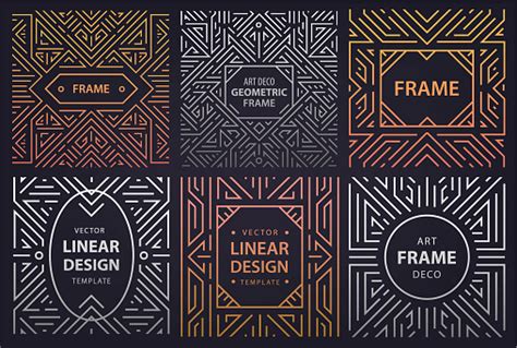 고급 제품에 대한 아르 데코 프레임 Adges 추상기하학적 디자인 템플릿의 벡터 세트 선형 장식 조성물 빈티지 포장 브랜딩 장식