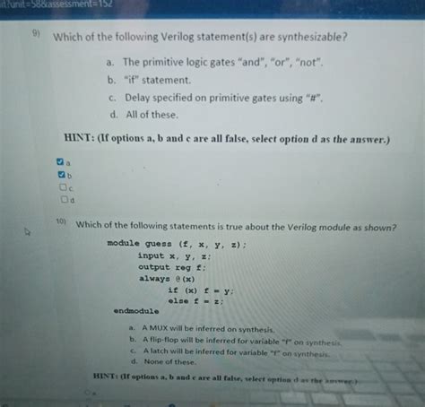 9 Which Of The Following Verilog Statement S Are Synthesizable A The