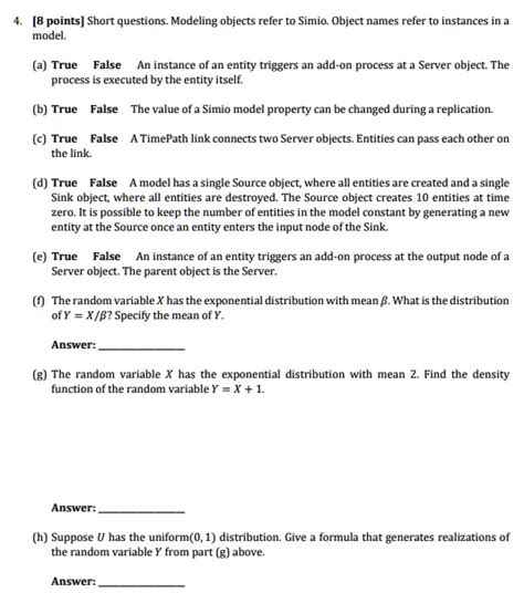 Solved 8 Points Short Questions Modeling Objects Refer Simio Object Names Refer Instances In