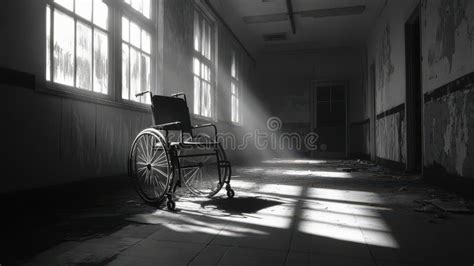 Abandoned Wheelchair In A Dimly Lit Hallway Solitude And Silence