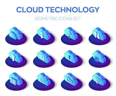 Premium Vector Cloud Icons Set Cloud Technology 3d Isometric Icons Set