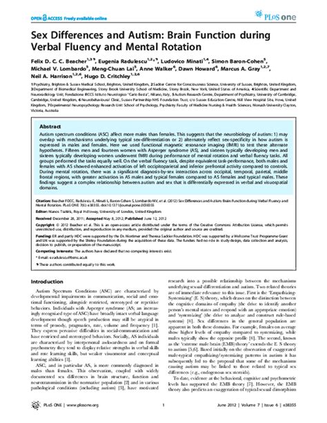 Pdf Sex Differences And Autism Brain Function During Verbal Fluency And Mental Rotation