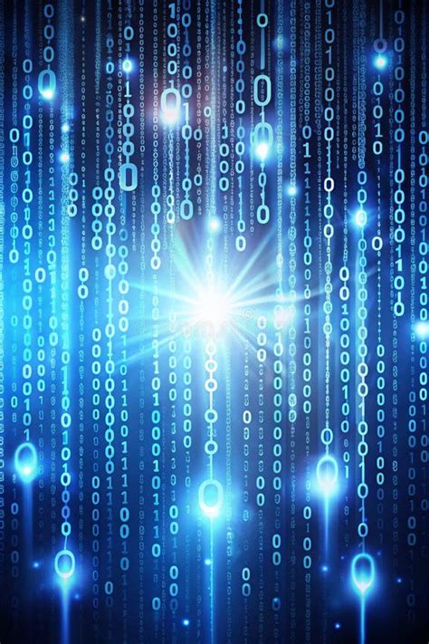 Binary Code Digital Background With Glowing Numbers And Dots Stock