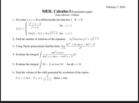Calculus 1 Exam From 2014 For Aerospace Mechatronics And Power Calculus 1 Exam From 2014 For Aerospace Mechatronics And Power
