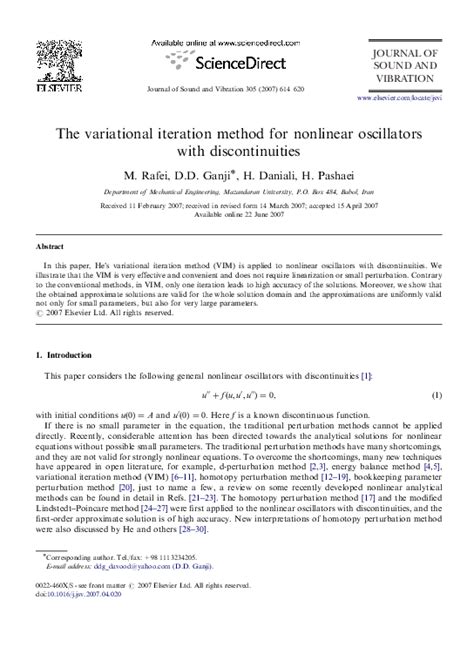 Pdf The Variational Iteration Method For Nonlinear Oscillators With Discontinuities
