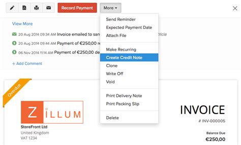 Credit Note Help Zoho Books