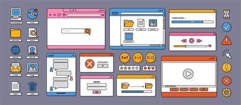 Retro 90s Interface Elements Vaporwave Old User Desktop With Aesthetic Computer UI Icons And