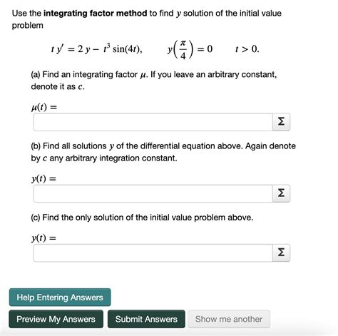 Solved Use The Integrating Factor Method To Find Y ﻿solution