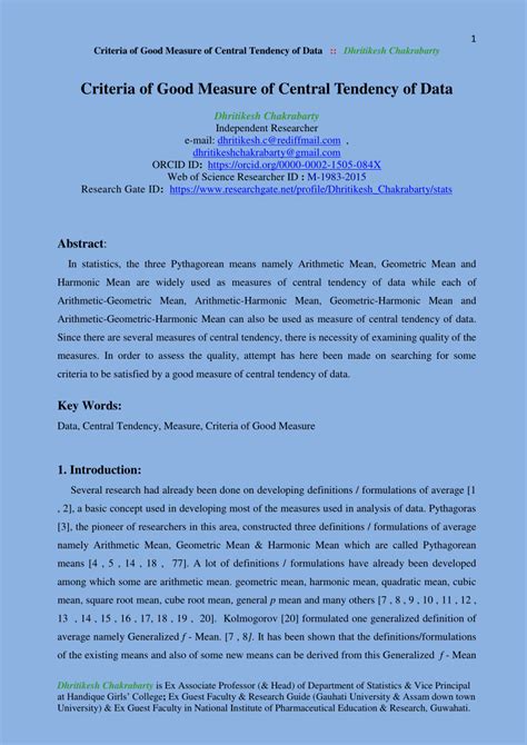 Pdf Criteria Of Good Measure Of Central Tendency Of Data