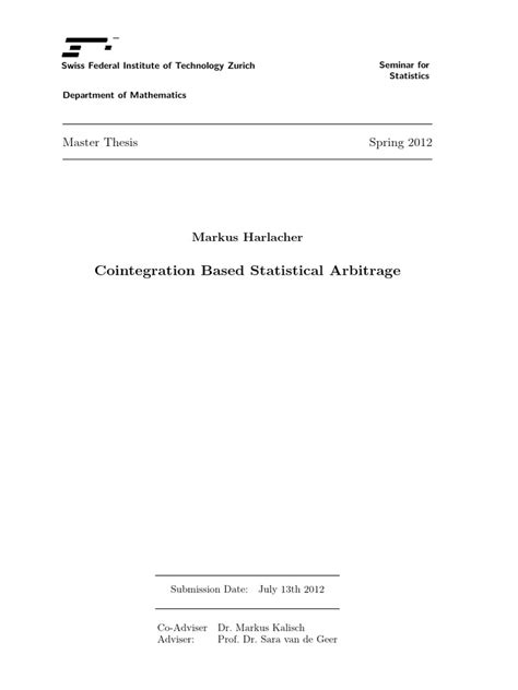 Cointegration Based Statistical Arbitrage Pdf