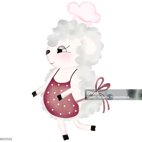 흰색 배경에 귀여운 빵 굽는 양의 수채화 그림입니다 모자를 쓴 사랑스러운 양고기 과자 요리사 카드 및 초대장을 디자인합니다 귀여운에 대한 스톡 벡터 아트 및 기타 이미지