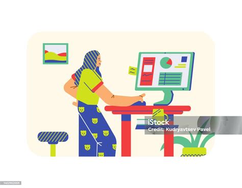 집에서 노트북으로 작업하는 여성 프리랜서 플랫 벡터 일러스트 레이 션이 격리되었습니다 직업에 대한 스톡 벡터 아트 및 기타