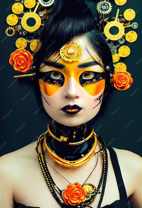 Premium Photo Portrait Of A Victorian Steampunk Robot With Beautiful Makeup Artistic Abstract