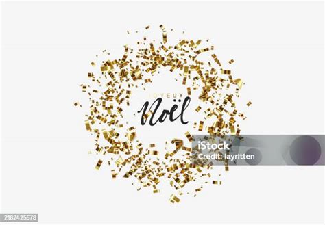 장식용 금 색종이 조각으로 만든 크리스마스 테두리 라운드 프레임 프랑스어로 된 Joyeux Noël 텍스트 번역 벡터 일러스트 레이 션 0명에 대한 스톡 벡터 아트 및 기타