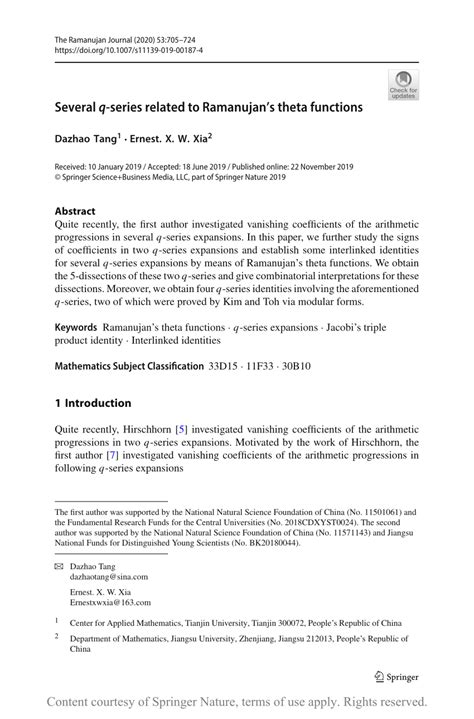 Several Q Series Related To Ramanujans Theta Functions Request Pdf