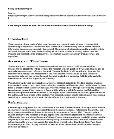 📗 Free Essay Sample On The Critical Role Of Source Evaluation In Research