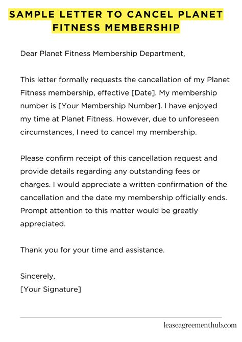Sample Letter To Cancel Planet Fitness Membership