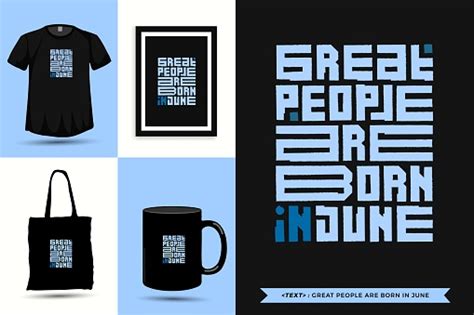 트렌디 한 타이포그래피 인용 동기 부여 Tshirt 위대한 사람들은 인쇄6 월에 태어난다 수직 디자인 템플릿 포스터 머그컵 토트 백 의류 및 상품 6월에 대한 스톡 벡터