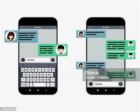 스마트 폰 채팅 Sms 템플릿 문자 프로필 사진과 함께 거품 메시지 채팅 Brand Name Smart Phone에 대한 스톡 벡터 아트 및 기타 이미지 Brand