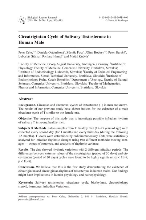 Pdf Circatrigintan Cycle Of Salivary Testosterone In Human Male