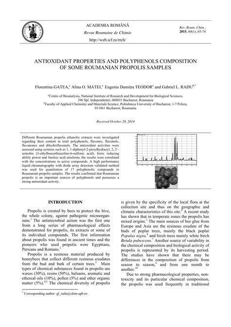 Pdf Antioxidant Properties And Polyphenols Composition Of Some Romanian Propolis Samples