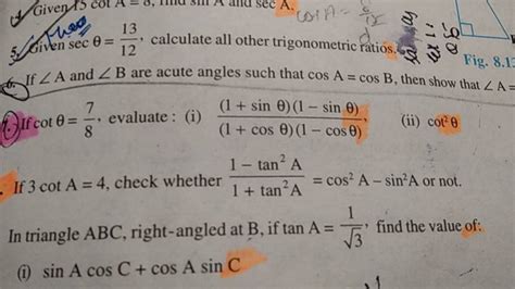 Given Sec Theta Frac Calculate All Other Trigonometric Ratios