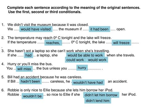 Conditional Exercise First Second Third Conditionals