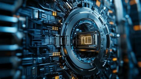 Close Up Of A Futuristic Circuit Board With Glowing Components Stock Illustration Illustration