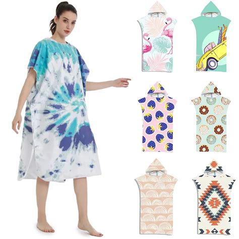 Пляжное полотенце с капюшоном и принтом для взрослых быстросохнущее пончо для бассейна банное