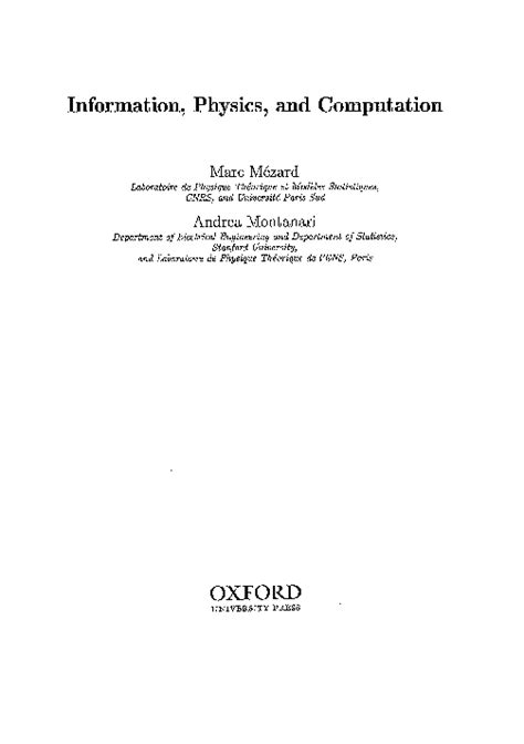 Pdf Information Physics And Computation