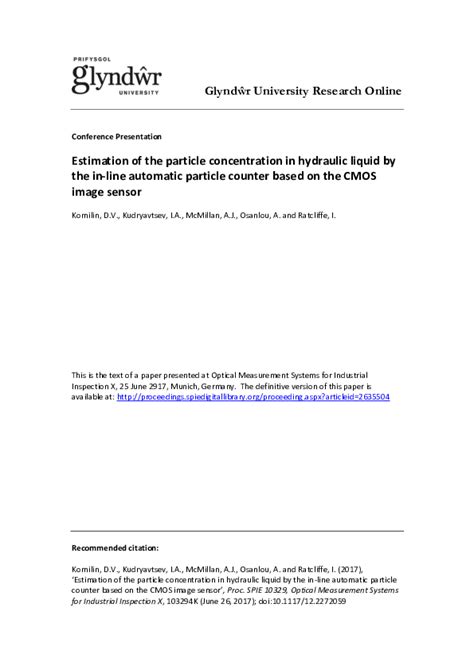 Pdf Estimation Of The Particle Concentration In Hydraulic Liquid By The In Line Automatic