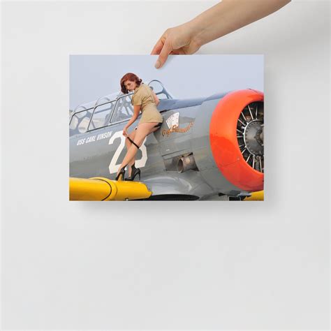 Sexy Redhead Pinup Poster T6 Texan Wwii Plane With Beautiful Etsy