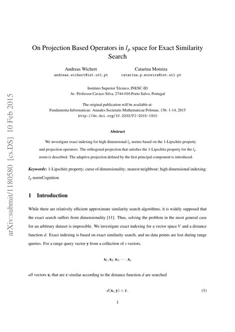 Pdf On Projection Based Operators In Lp Space For Exact Similarity Search