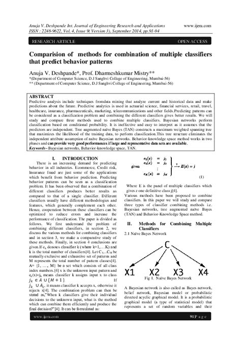 Pdf Comparision Of Methods For Combination Of Multiple Classifiers That Predict Behavior Patterns