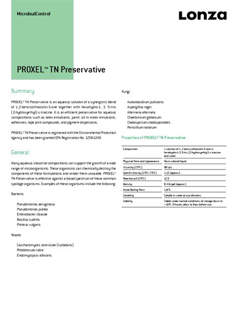 Proxel Tn Tds Pdf Detergent Emulsion