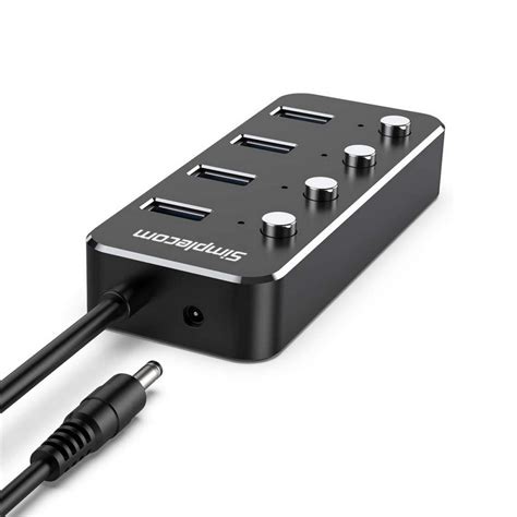 Simplecom CH PS Aluminium Port USB Hub With Individual Switches And Power Adapter