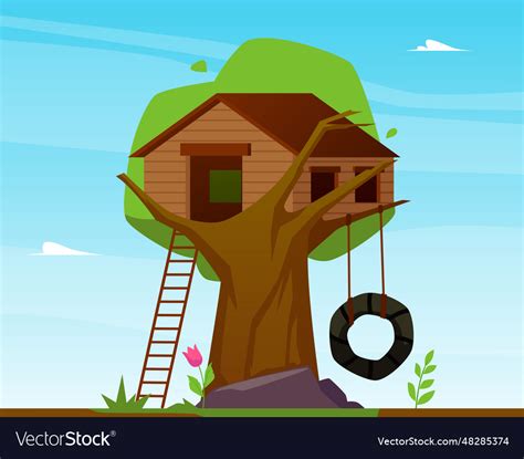 Tree House Construction Wooden Lodge On Big Vector Image