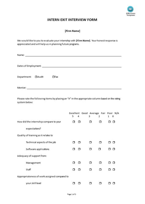 Intern Exit Interview Form Templates At Allbusinesstemplates Com